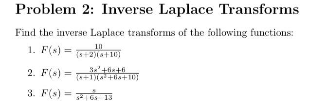 Solved Problem 2: Inverse Laplace Transforms Find the | Chegg.com