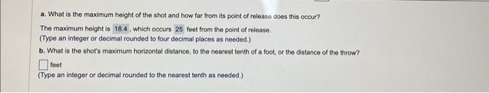 a. What is the maximum height of the shot and how far | Chegg.com