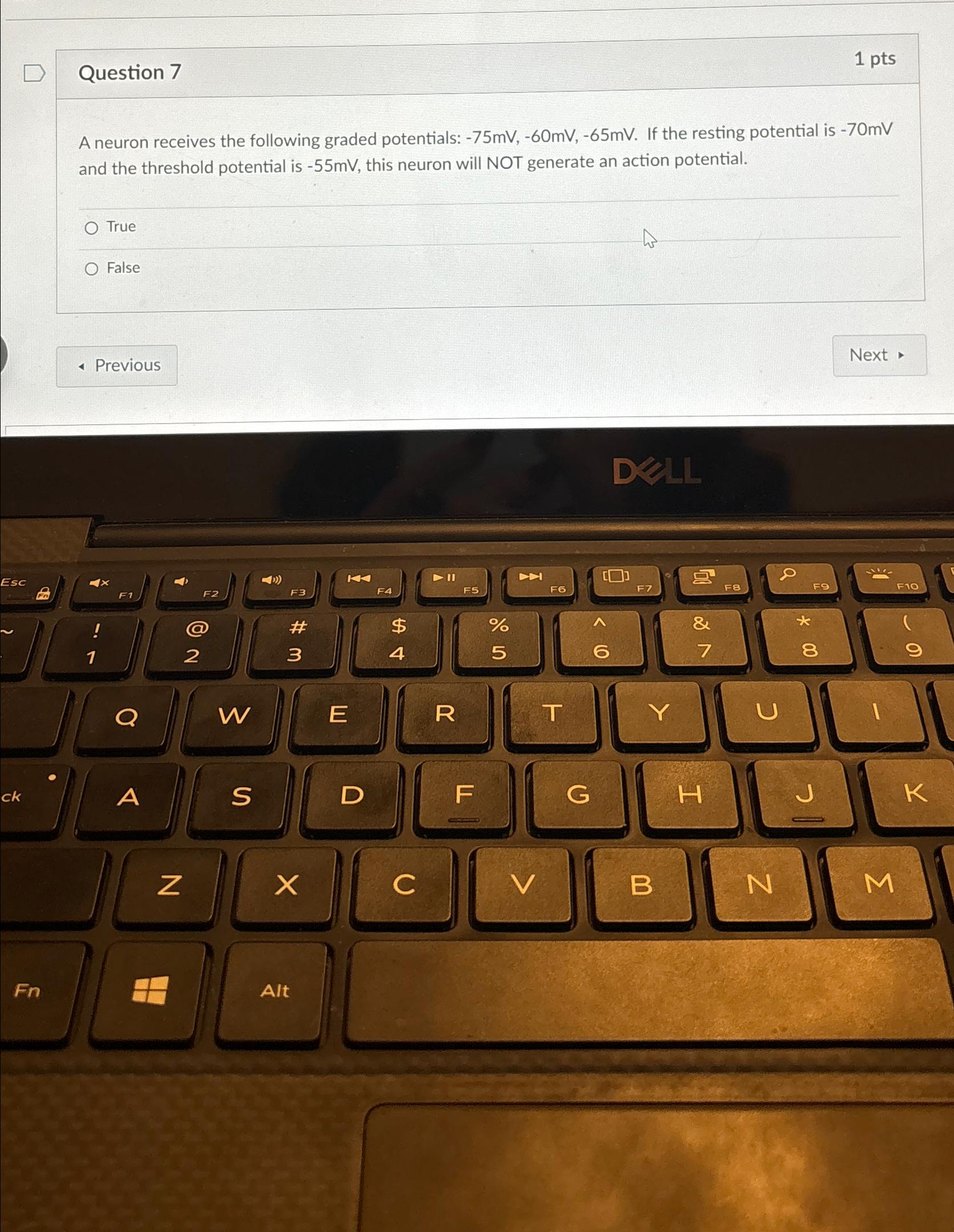 Solved Question 71 ﻿ptsA neuron receives the following | Chegg.com