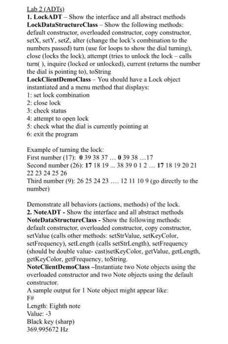 Solved Lab 2 (ADTS) 1. LockADT - Show the interface and all | Chegg.com