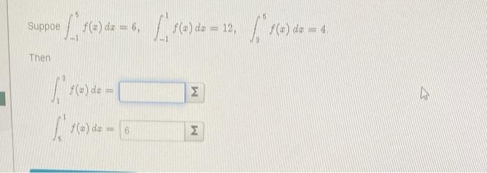 Solved ∫−15f(x)dx=6,∫−11f(x)dx=12,∫35f(x)dx=4 | Chegg.com