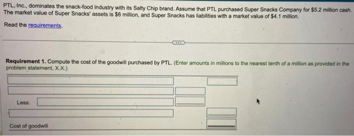 Solved PTL, Inc., dominates the snack-food industry with its | Chegg.com