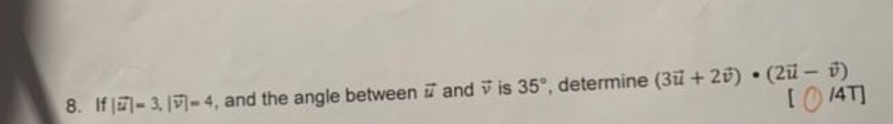 Solved If |vec(u)|=3,|vec(v)|=4, ﻿and the angle between | Chegg.com