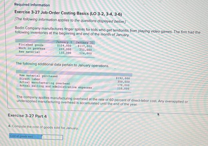 Solved Required information Exercise 3-27 Job-Order Costing | Chegg.com