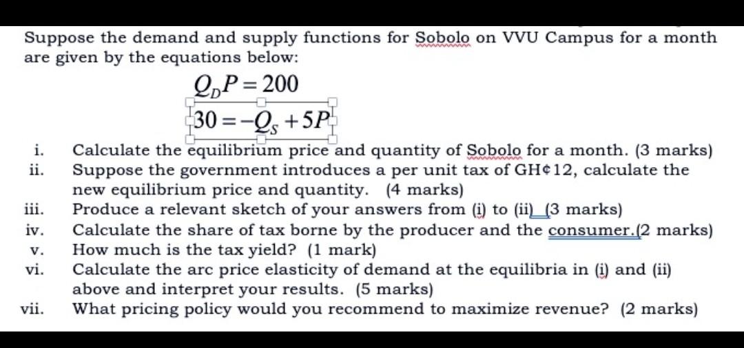 Suppose the demand and supply functions for Sobolo on | Chegg.com