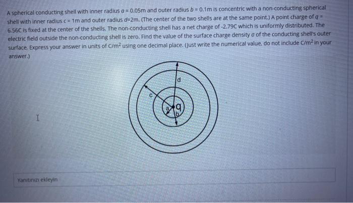 Solved A spherical conducting shell with inner radius a=0.05 | Chegg.com