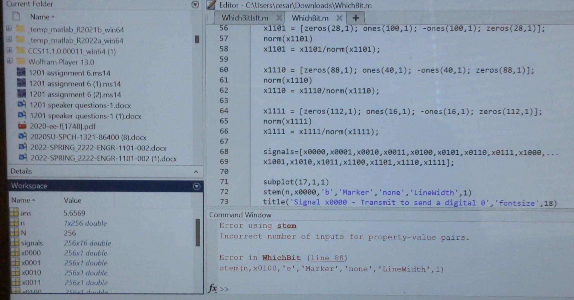 Solved MATLAB R2022a - academic use => ra SIHAN 1987 H & | Chegg.com