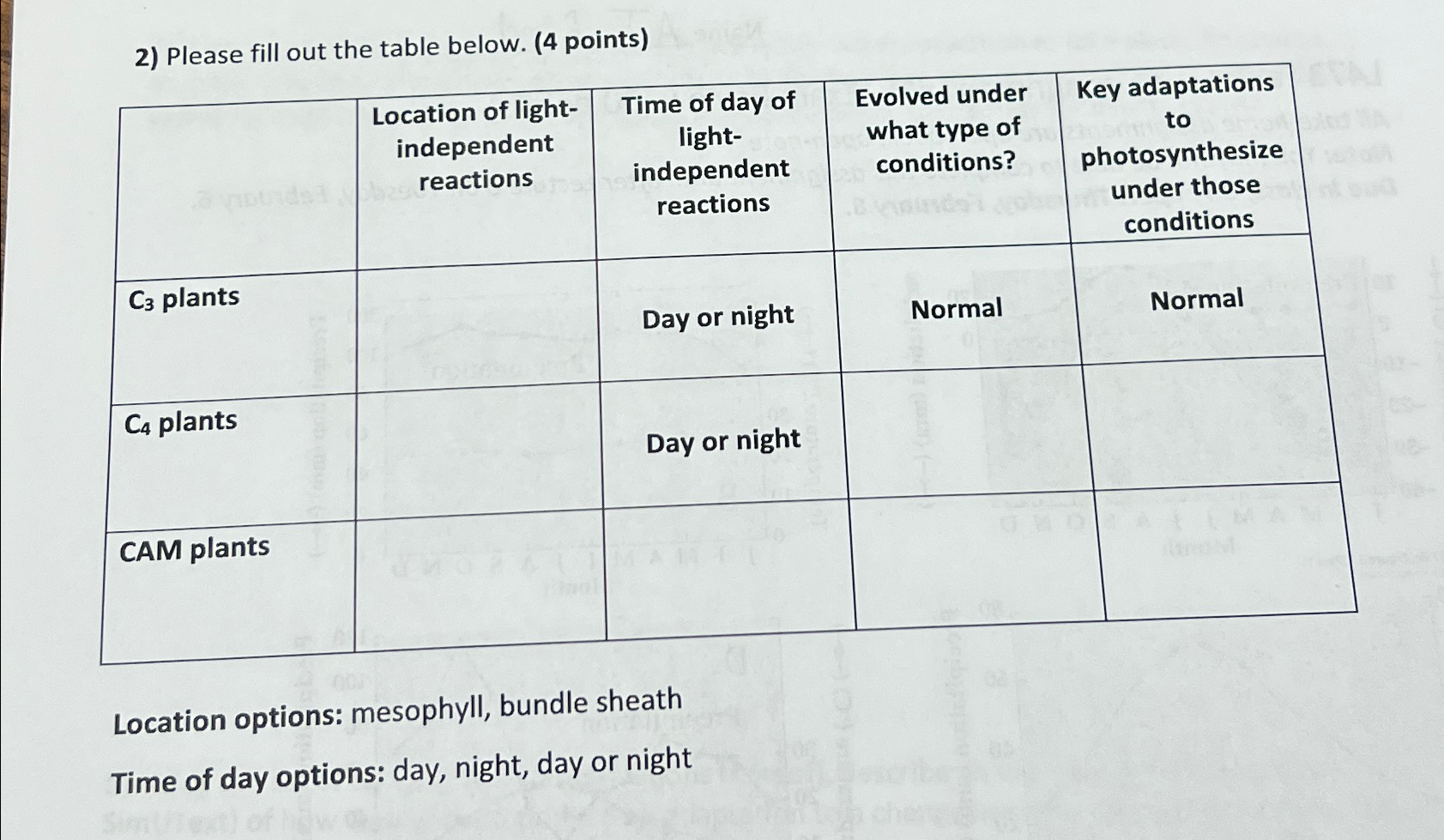 Solved Please fill out the table below. (4 | Chegg.com