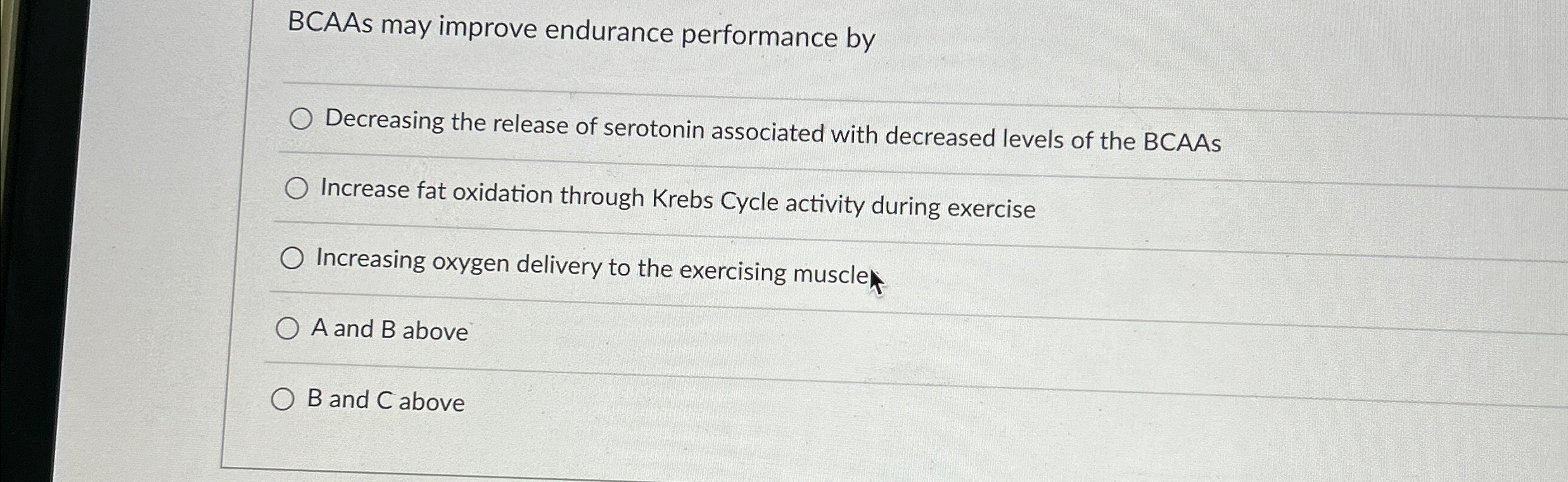 Solved BCAAs may improve endurance performance byDecreasing | Chegg.com