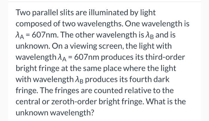 Solved Two parallel slits are illuminated by light composed | Chegg.com