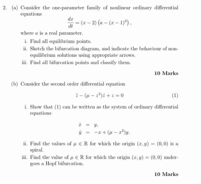 Solved (a) Consider the one-parameter family of nonlinear | Chegg.com