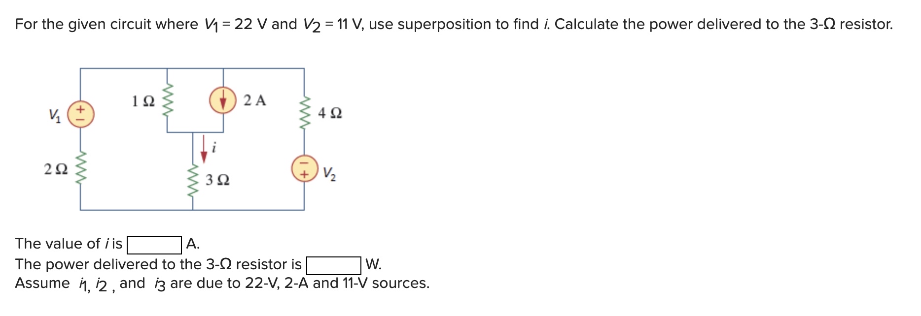 Solved For the given circuit where V1=22V ﻿and V2=11V, ﻿use | Chegg.com
