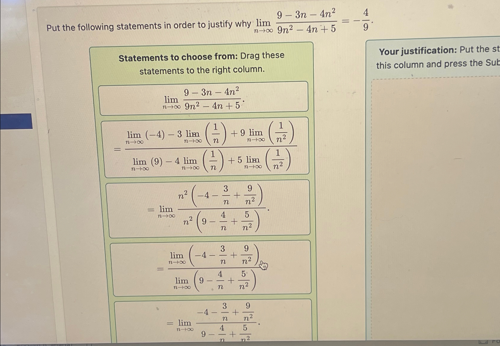 Solved Put the following statements in order to justify why | Chegg.com