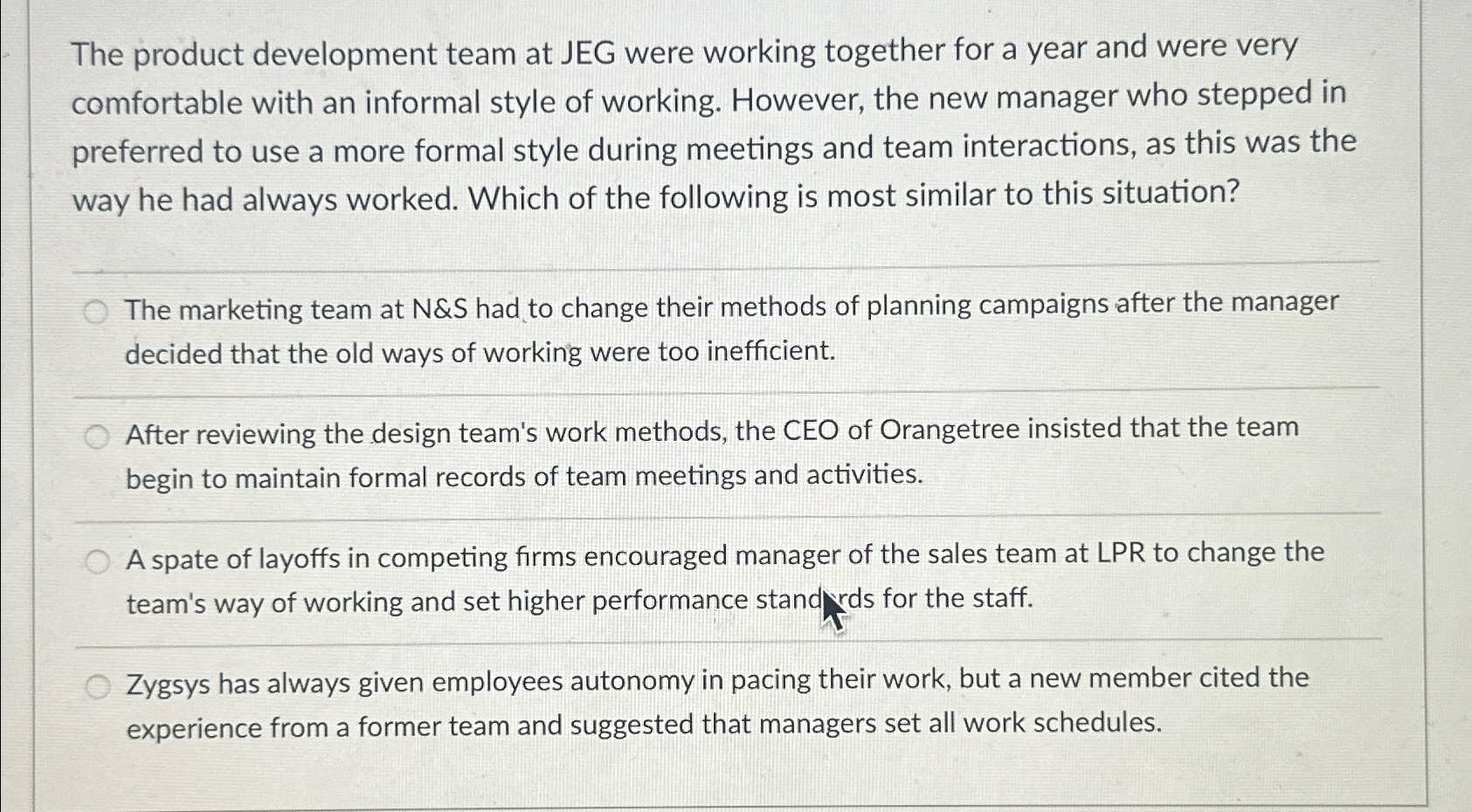 Solved The product development team at JEG were working | Chegg.com