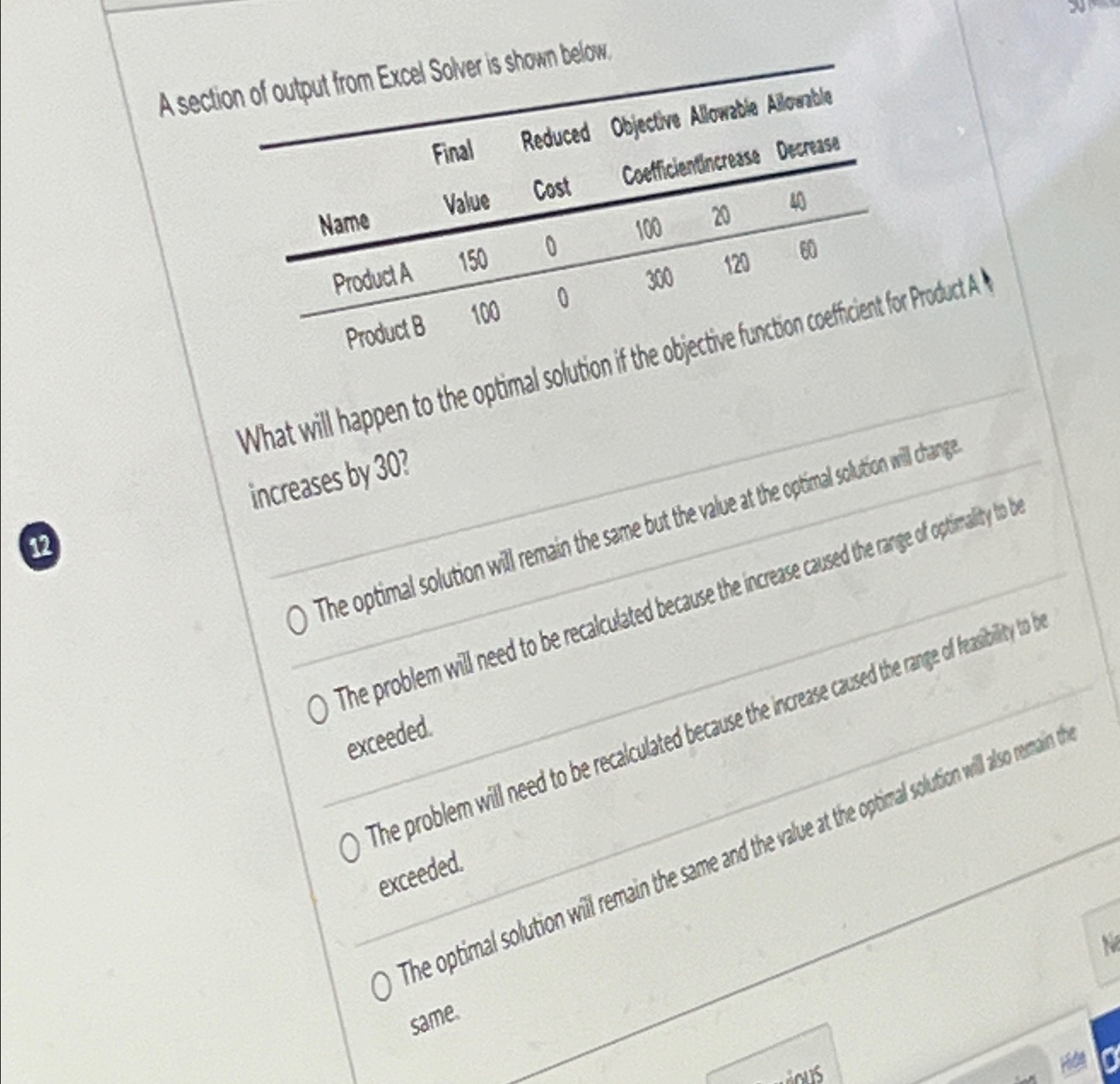 Solved A section of output trom Excel Solver is shom | Chegg.com