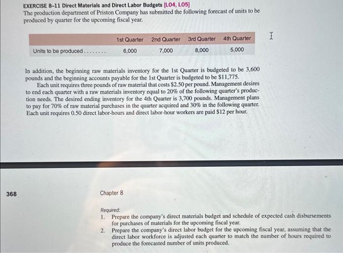Solved EXERCISE 8-11 Direct Materials and Direct Labor | Chegg.com