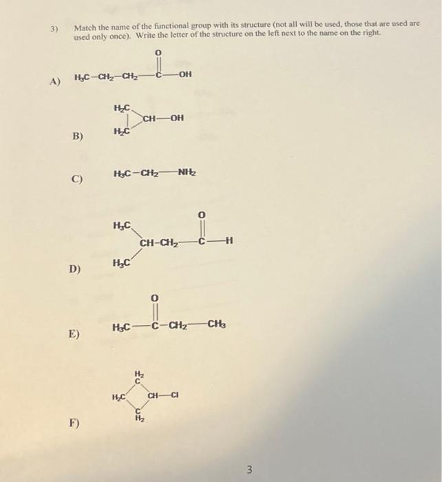 Solved 3) Match the name of the functional group with its | Chegg.com