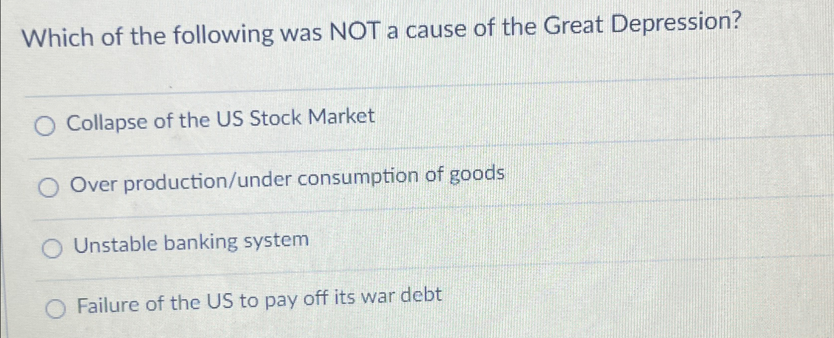 Solved Which of the following was NOT a cause of the Great | Chegg.com