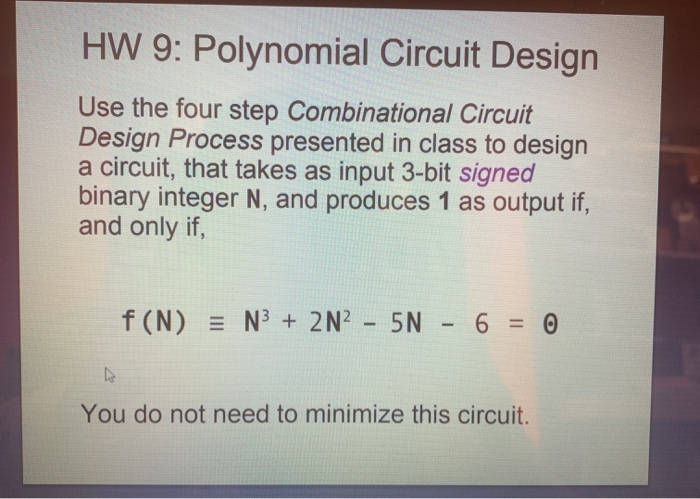 Solved HW 9: Polynomial Circuit Design Use the four step | Chegg.com Solved HW 9: Polynomial Circuit Design Use the four step | Chegg.com