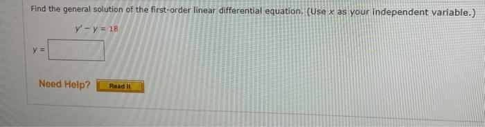 Solved Find the general solution of the first-order linear | Chegg.com