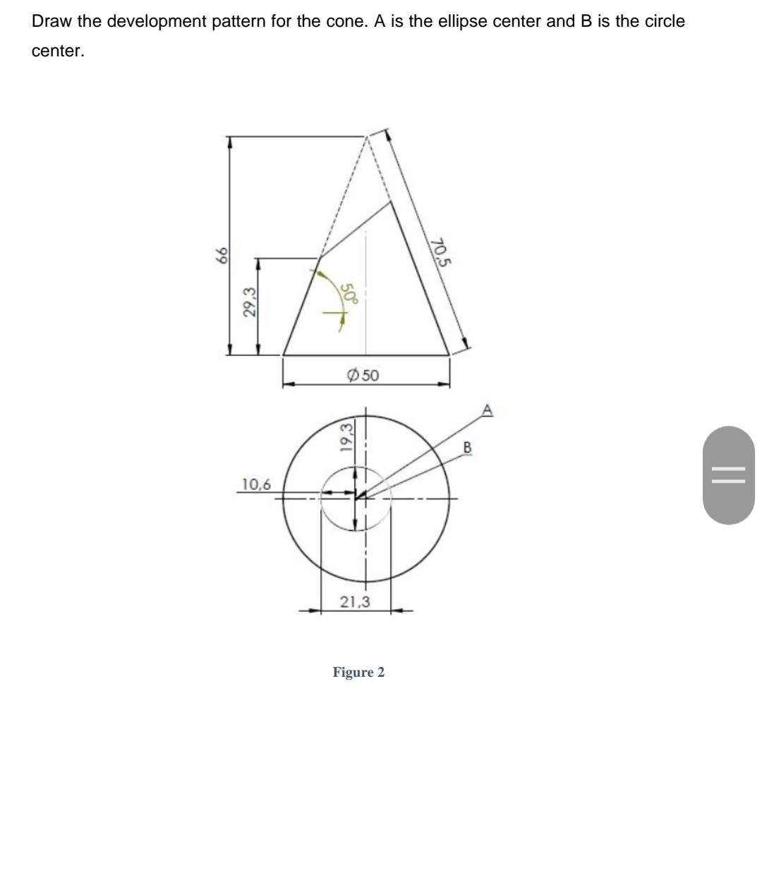 Solved Draw the development pattern for the cone. A is the | Chegg.com