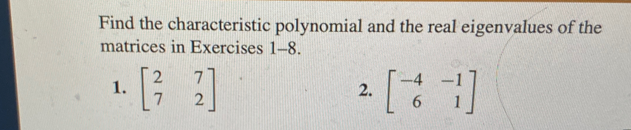 Solved #2 ﻿only please! Find the characteristic polynomial | Chegg.com