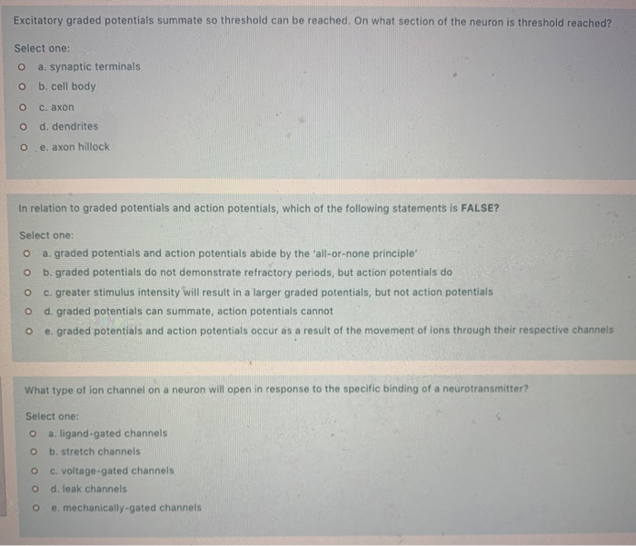 Solved Excitatory graded potentials summate so threshold can | Chegg.com