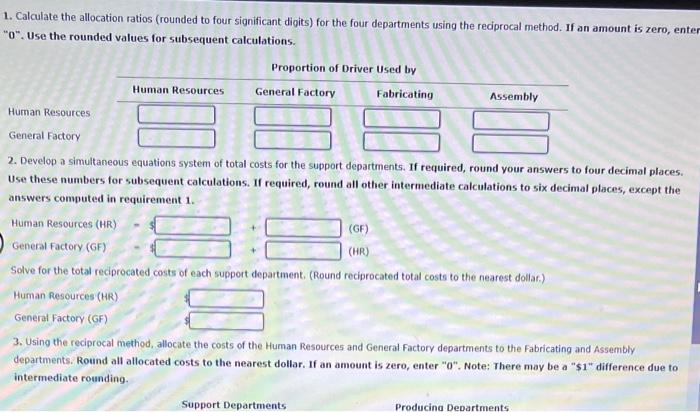 Solved Reciprocal Method of Support Department Cost | Chegg.com