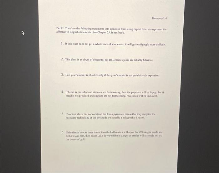 Solved Homework 4 Part I. Translate the following statements | Chegg.com