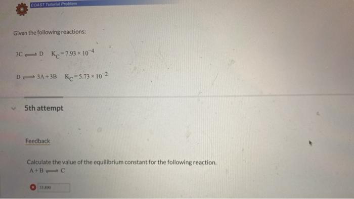 Solved COAST Tutorial Problem Given the following reactions: | Chegg.com