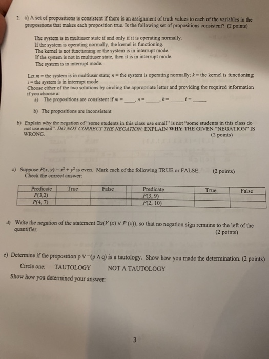 Solved 2 a) A set of propositions is consistent if there is | Chegg.com