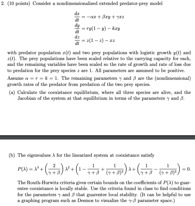 Solved (10 ﻿points) ﻿Consider a nondimensionalized extended | Chegg.com