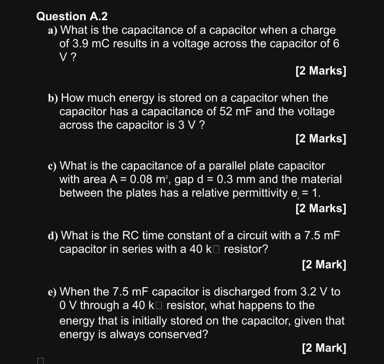Solved Question A. 2a) ﻿What is the capacitance of a | Chegg.com