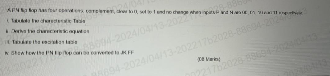 Solved A PN flip flop has four operations: complement, clear | Chegg.com