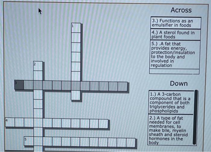 Solved Across 3.) Functions as an emulsifier in foods 4.) A | Chegg.com