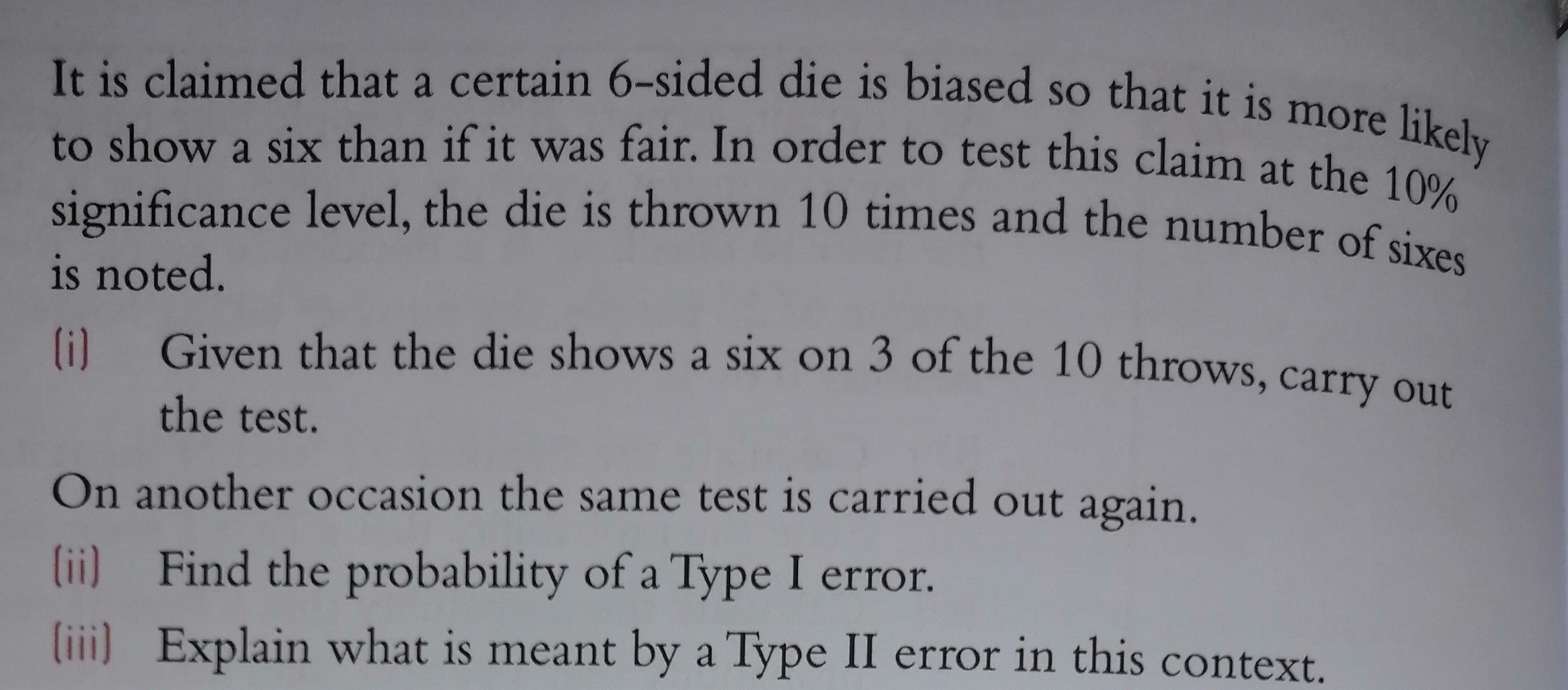 Solved It is claimed that a certain 6 -sided die is biased | Chegg.com