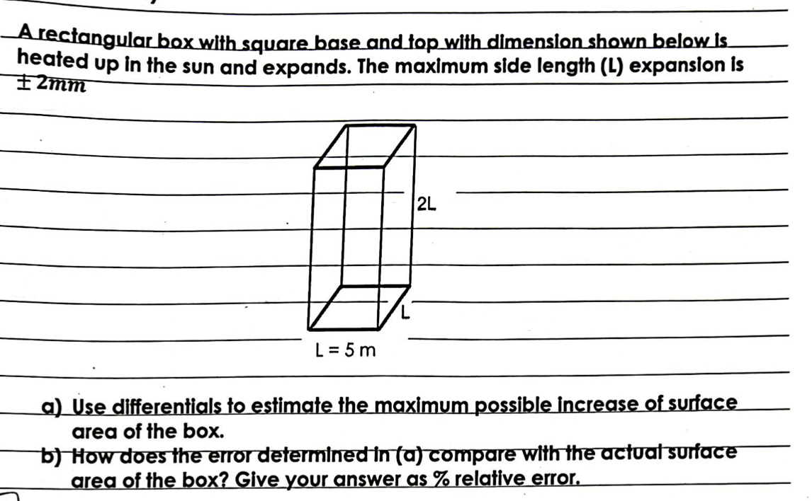 Solved A rectangular box with square base and top with | Chegg.com