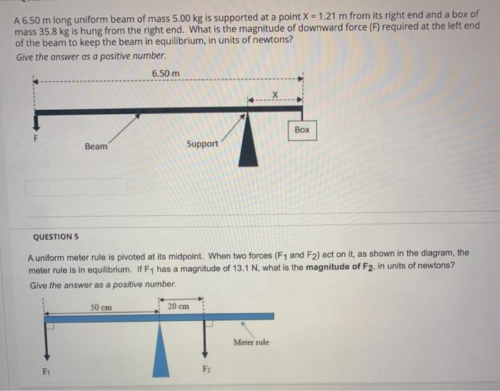 Solved A uniform beam is pivoted at its midpoint. The beam | Chegg.com
