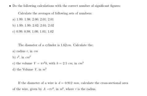Solved • Do the following calculations with the correct | Chegg.com