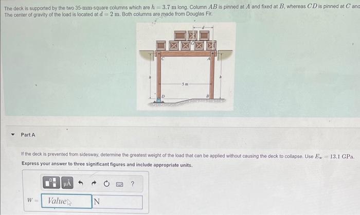 Solved The deck is supported by the two 35-mm-square columns | Chegg.com