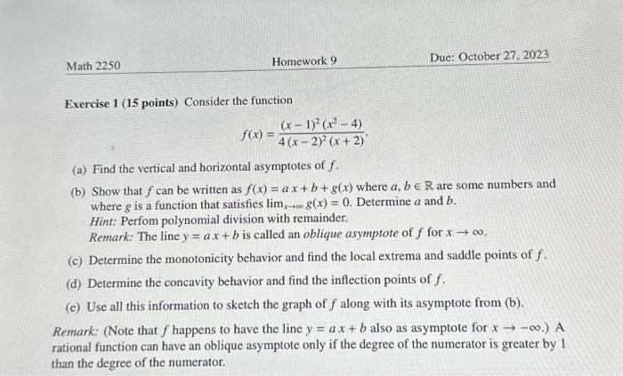 Solved Exercise 1 (15 points) Consider the function | Chegg.com