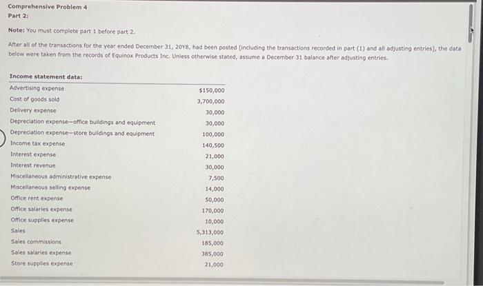Solved Comprehensive Problem 4 Part 2: Note: You must | Chegg.com