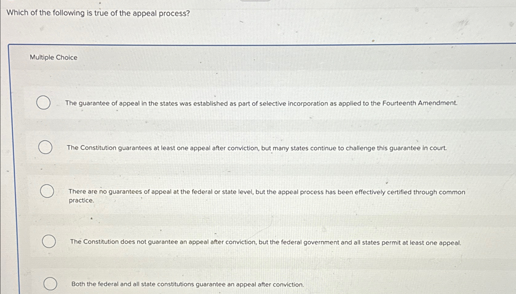 Solved Which of the following is true of the appeal | Chegg.com
