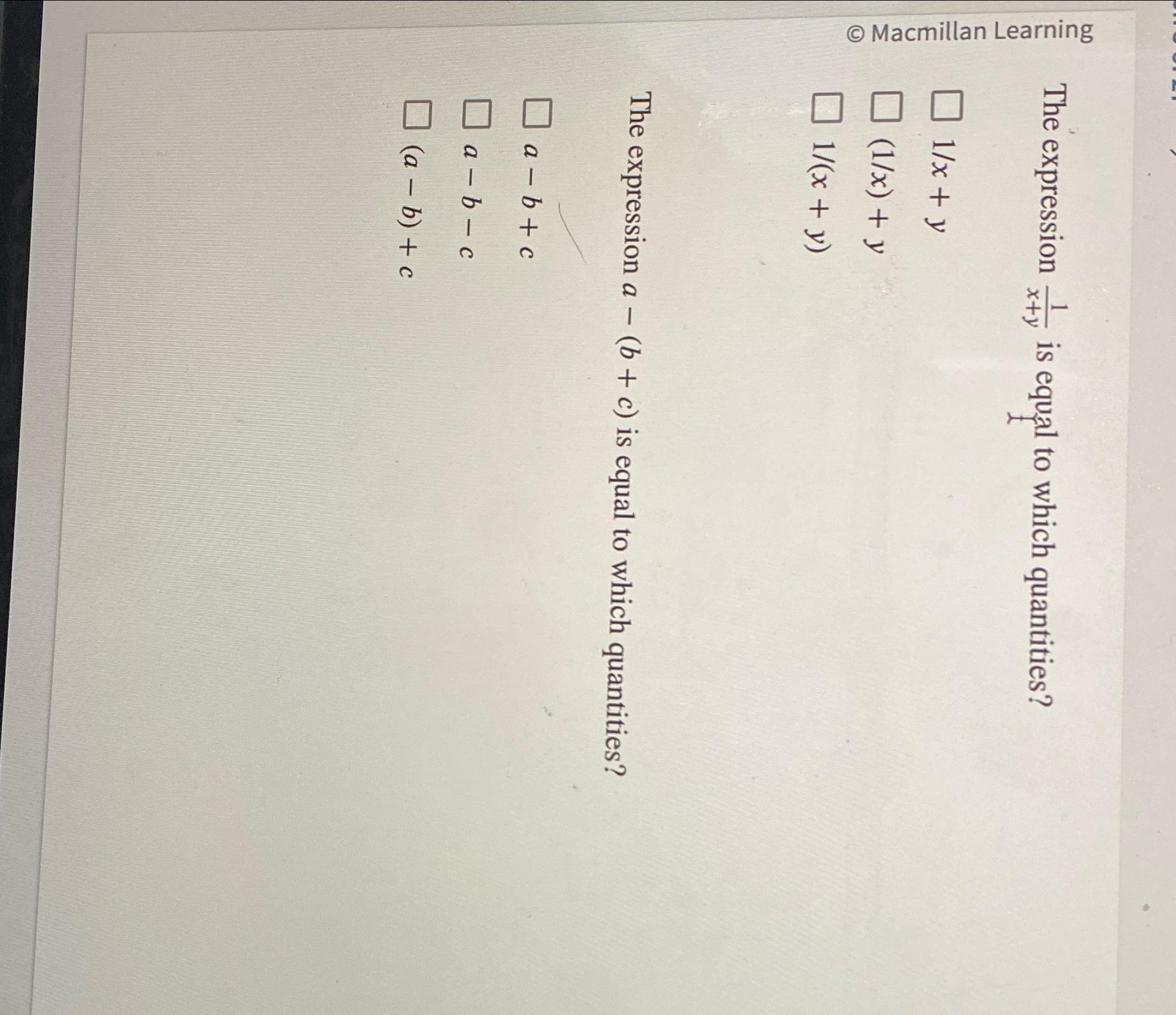 Solved The expression 1x+y ﻿is equal to which | Chegg.com
