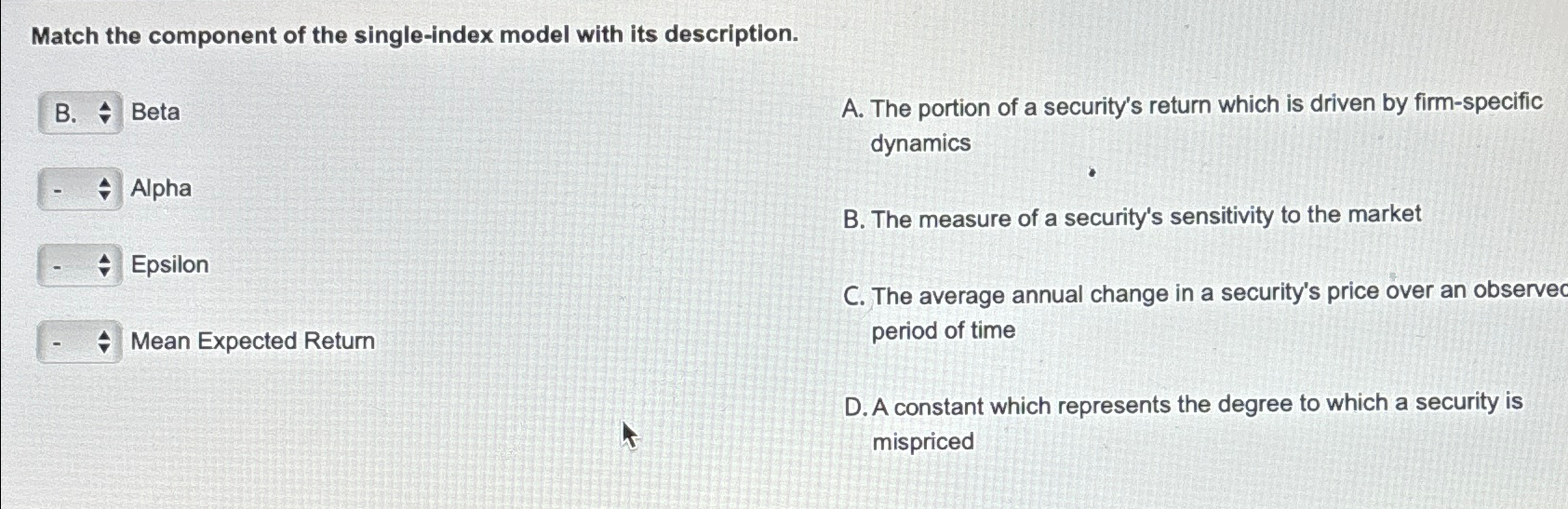 Solved Match the component of the single-index model with | Chegg.com