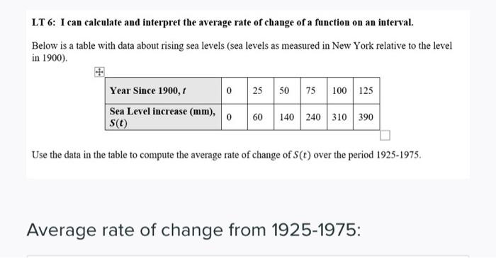 Solved LT 6: I can calculate and interpret the average rate | Chegg.com