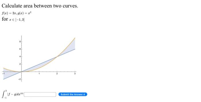 Solved Calculate area between two curves. f(x)=2x,g(x)=x2 | Chegg.com
