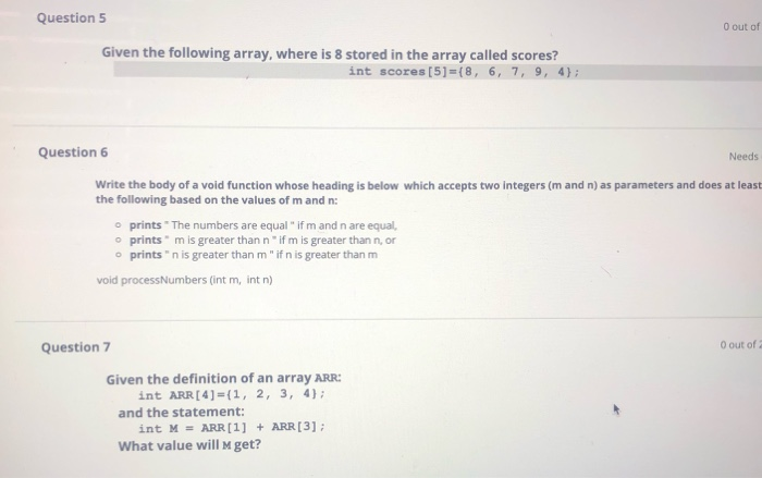 Solved Question 1 Needs Grading Write the body of a void | Chegg.com