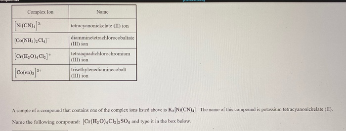 Solved Complex Lon Name Ni Cn ] Tetracyanonickelate 11