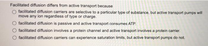 Solved Facilitated diffusion differs from active transport | Chegg.com